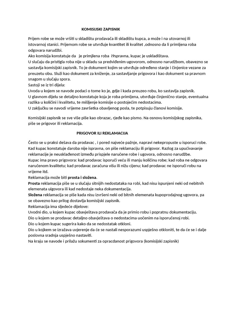 Komisijski Zapisnik I Reklam. Za Učenike | PDF