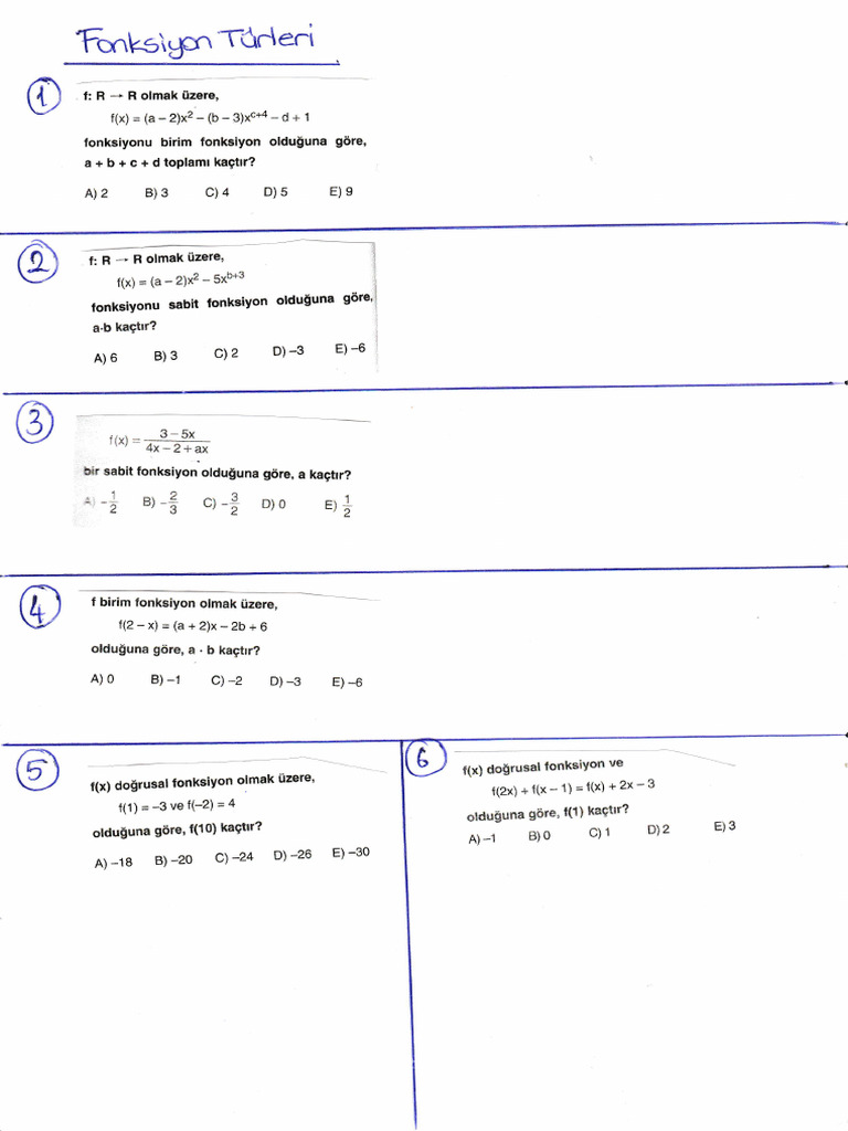 Fonksi̇yon Türleri̇ Soru | PDF