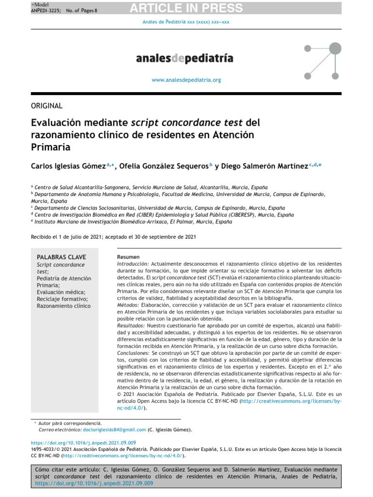 Evaluación Mediante Script Concordance Test Delrazonamiento Clínico de ...
