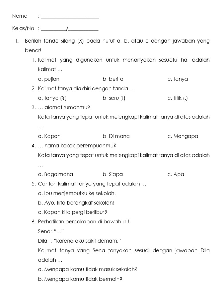 Kalimat Tanya dan Penggunaan Kata Tanya | PDF