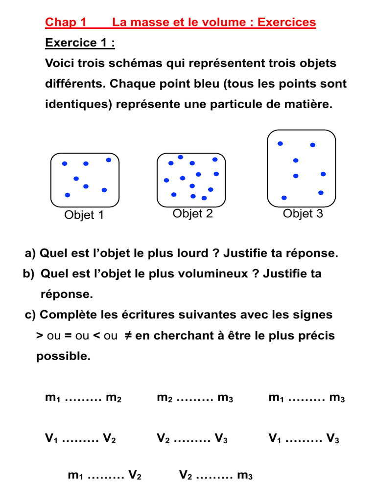 Exercices sur masse et volume 6ème | PDF | Physique | Sciences physiques