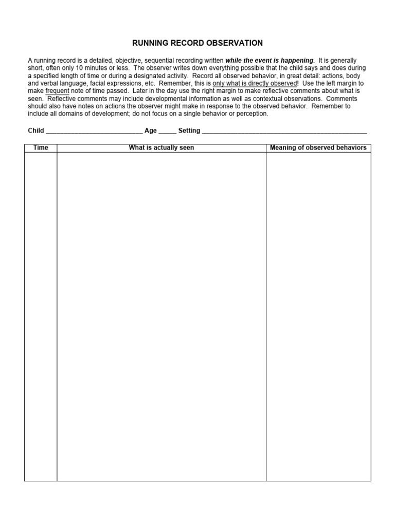 Running Record Observation Guide | PDF