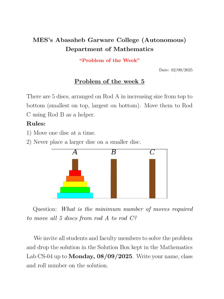 Problem of The Week 5 Solution and Names of Solvers | PDF