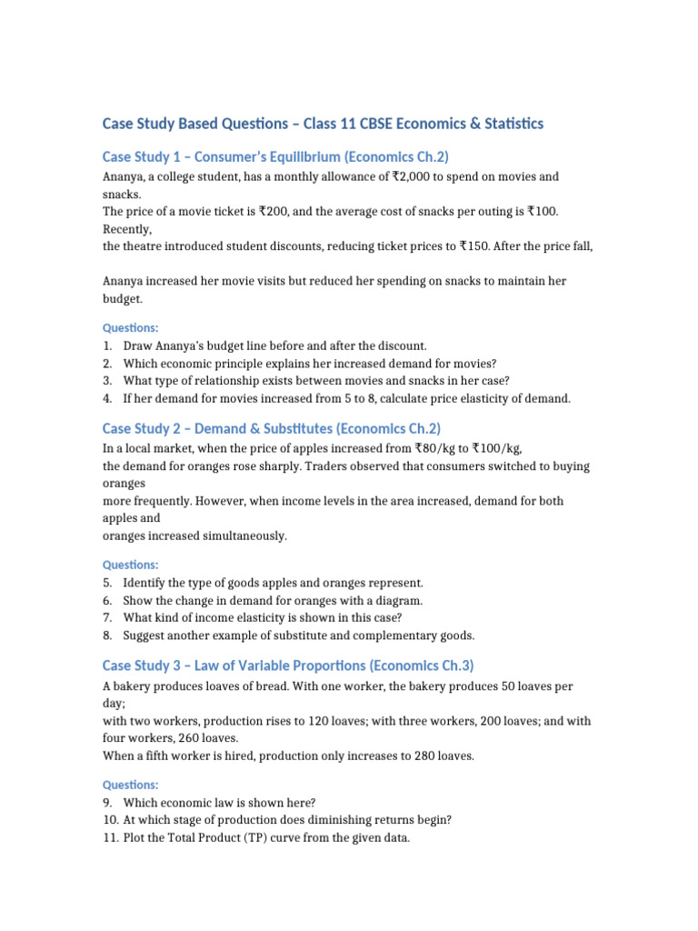 Class 11 Economics Case Studies & Solutions | PDF | Demand | Subsidy