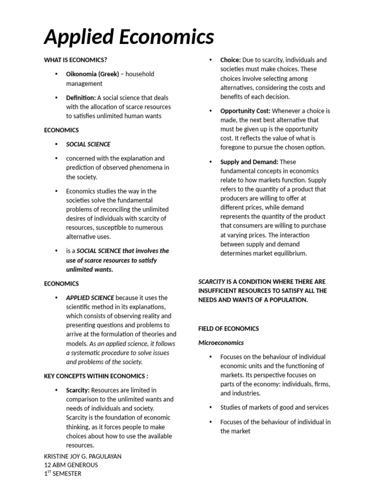 Understanding Applied Economics Concepts | PDF | Economics | Supply And ...