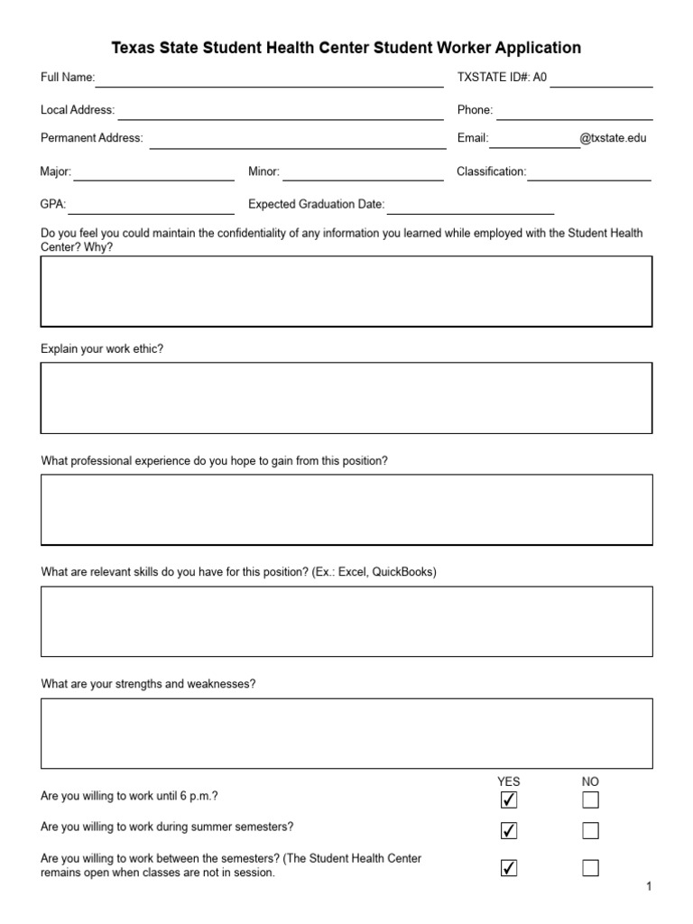 TXST Student Health Center Student Worker Application | PDF ...