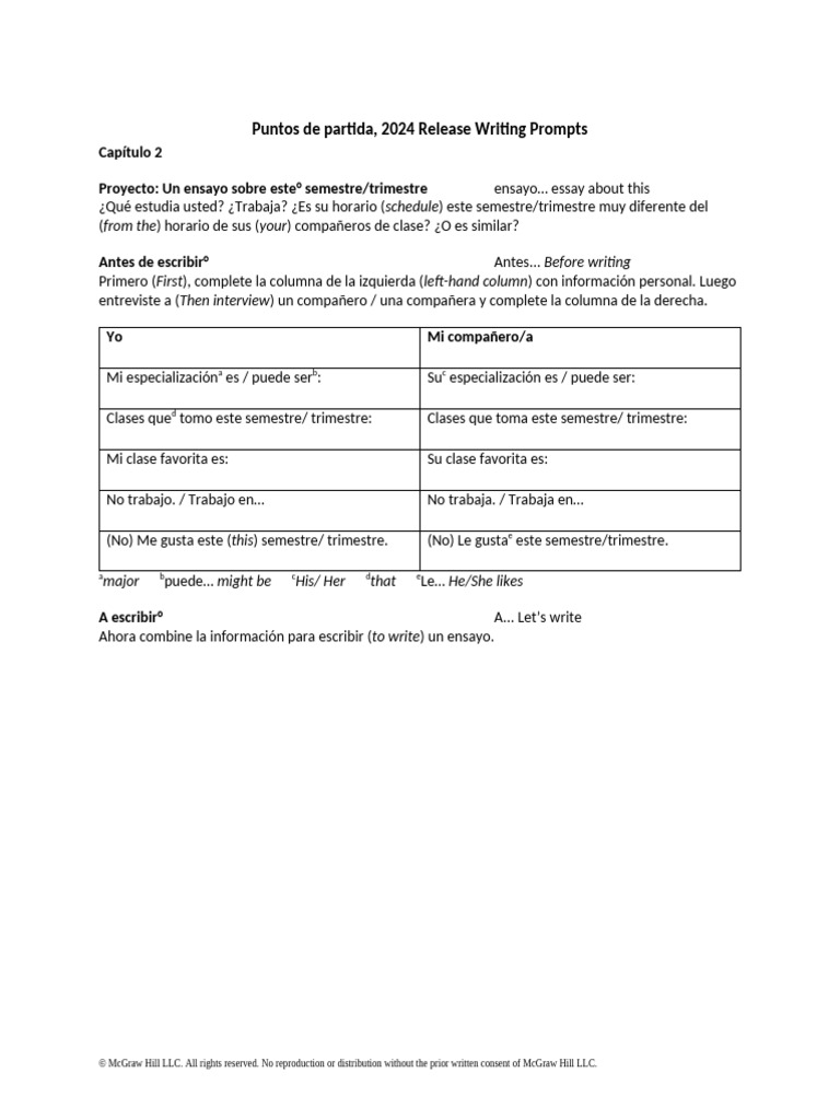 Puntos de Partida 2024R Writing Prompts | PDF