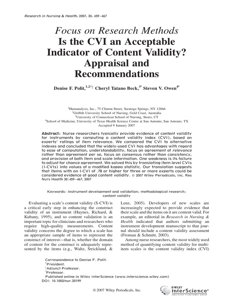 Evaluating the CVI for Content Validity | PDF