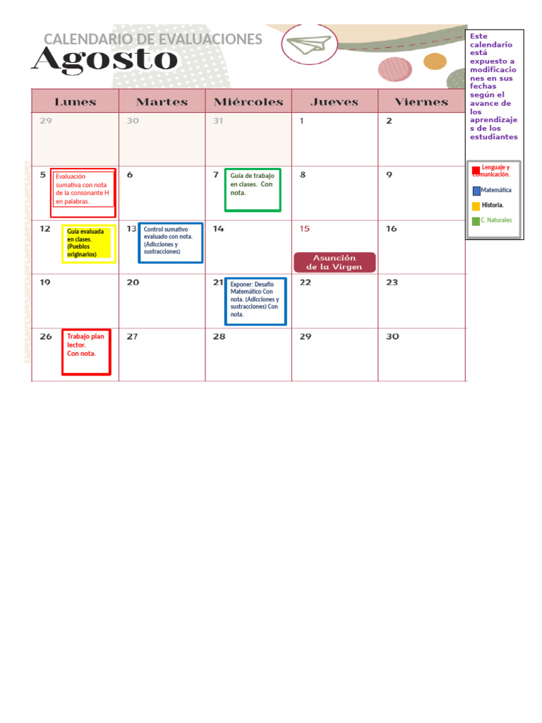 Calendario AGOSTO | PDF