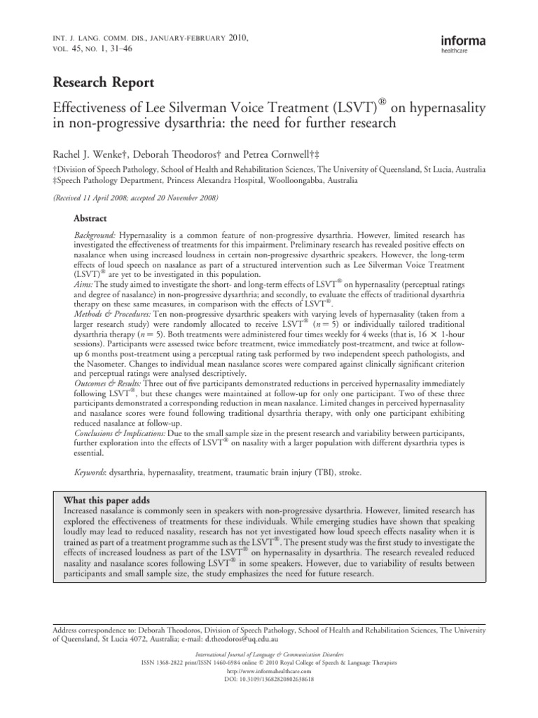 LSVT Impact on Hypernasality in Dysarthria | PDF | Speech | Human Voice