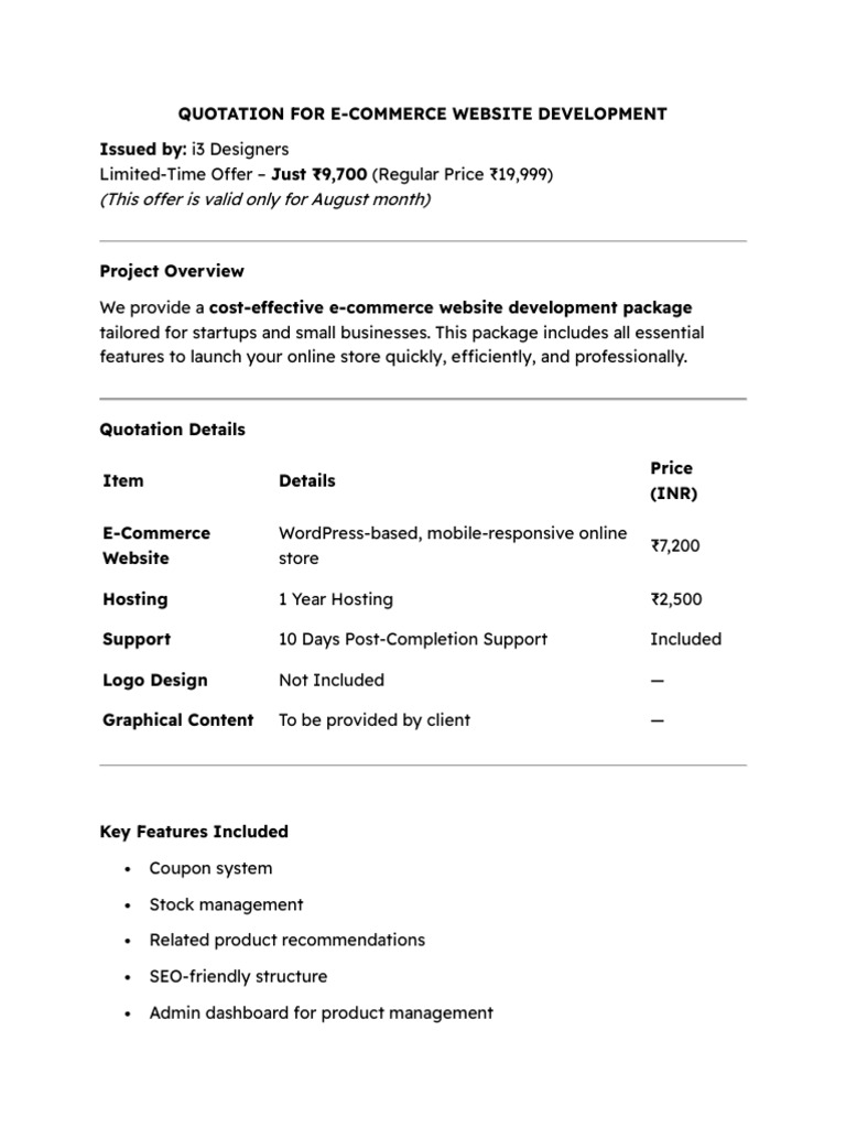 Quotation For Ecommerce 7200 | PDF | E Commerce | Prices