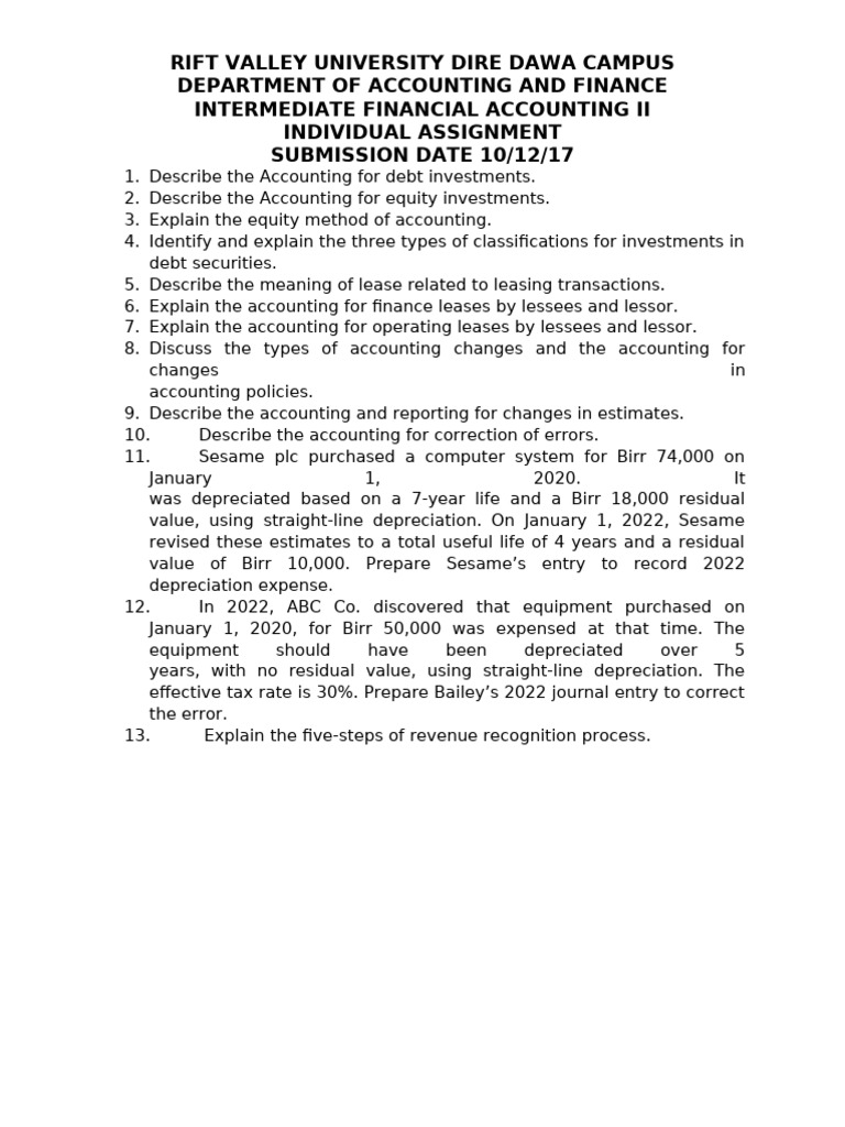 IFA II Individual Assignment 1 | PDF