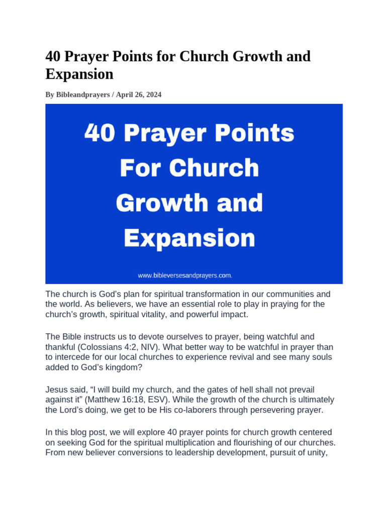 40 Prayer Points for Church Growth | PDF | Prayer | God In Christianity