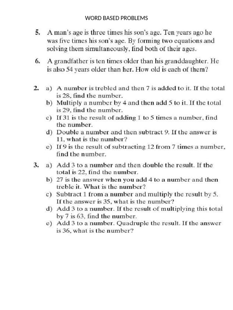 Linear Eqn Word Based | PDF