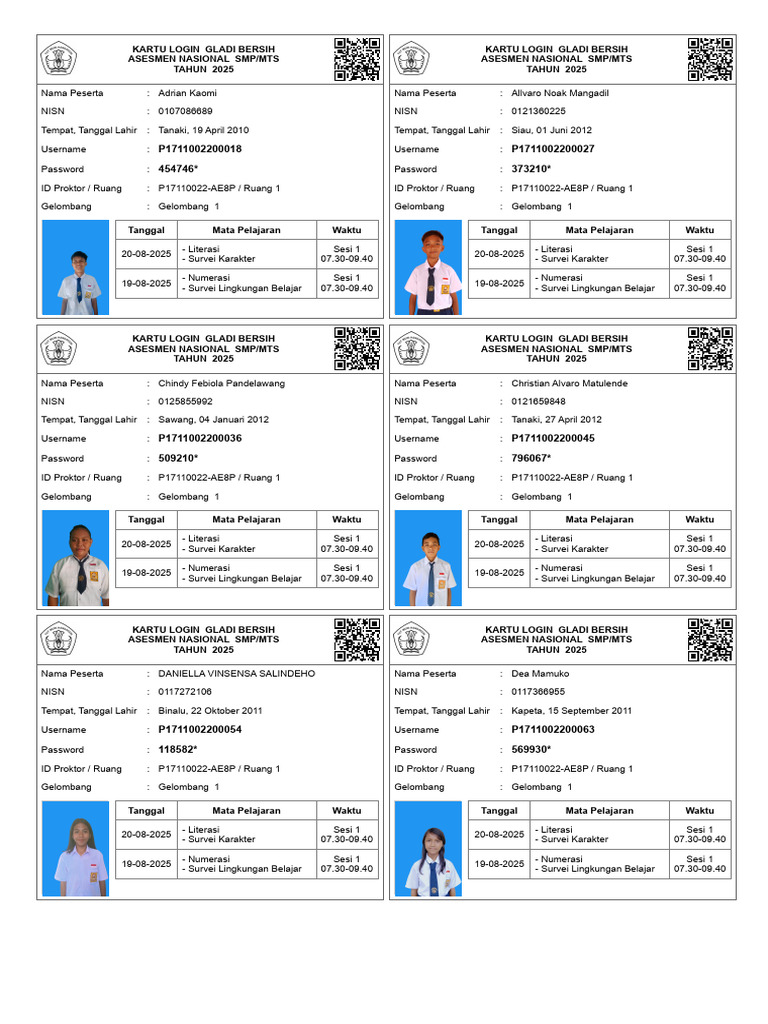 Kartu Login Gladi Bersih AN SMP 2025 | PDF