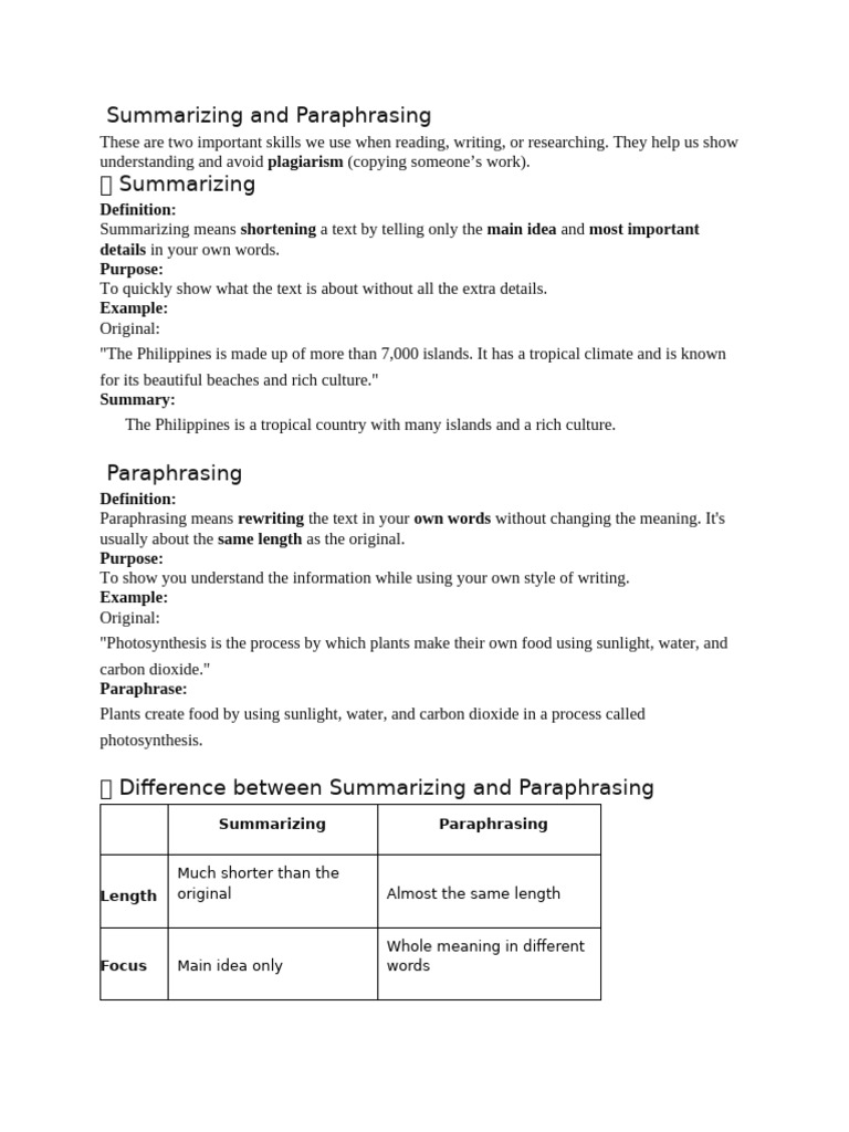 Summarizing and Paraphrasing | PDF