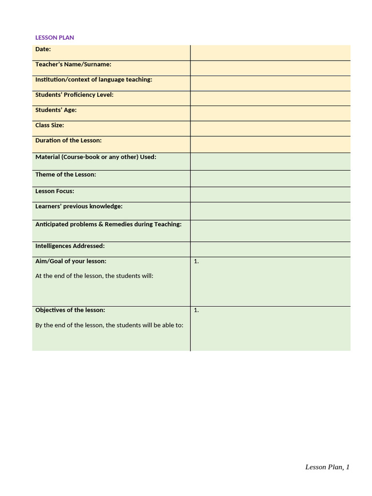 2024 - Lesson Plan Template | PDF