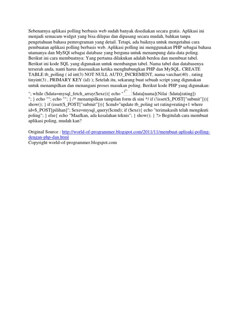 Sebenarnya Aplikasi Polling Berbasis Web Sudah Banyak Disediakan Secara ...