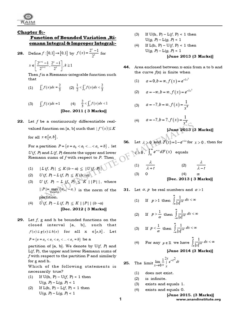 Riemann Integrals and Bounded Variation | PDF