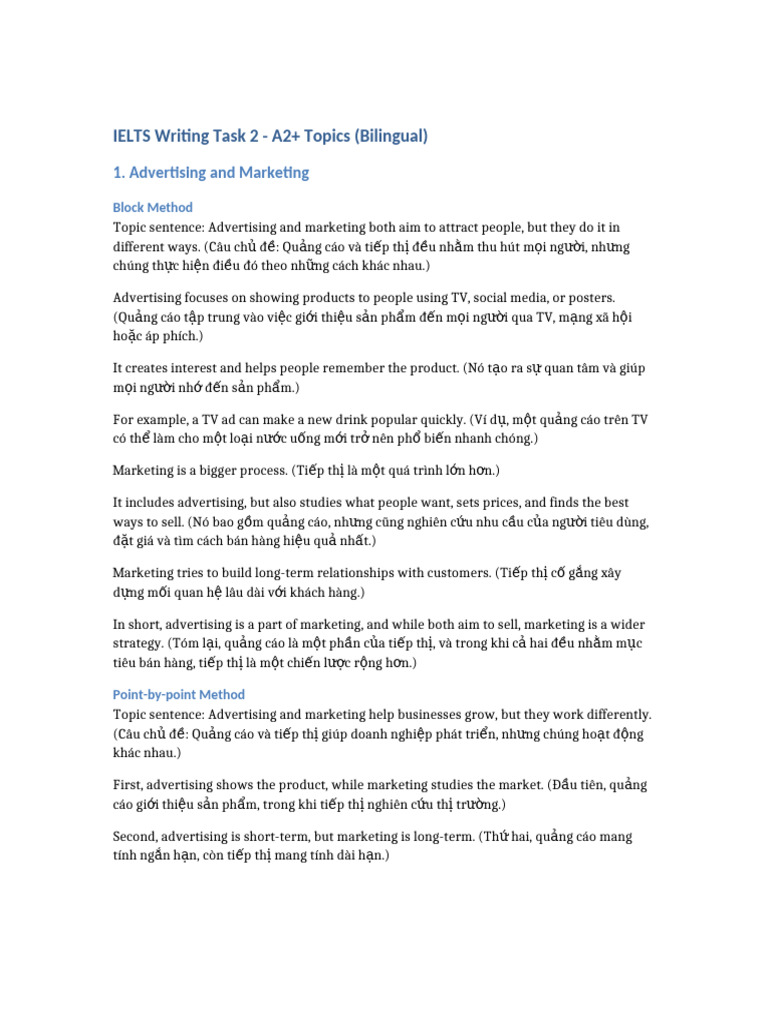 IELTS Writing A2 Bilingual Topics | PDF