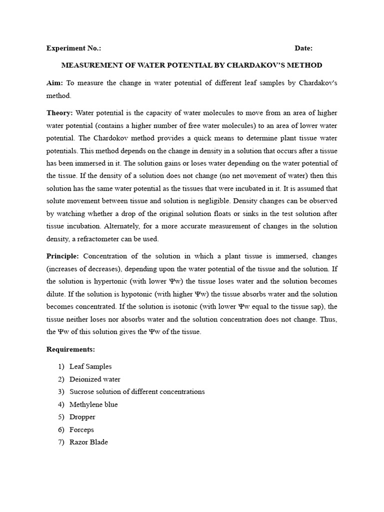 Measuring Water Potential via Chardakov | PDF | Applied And ...