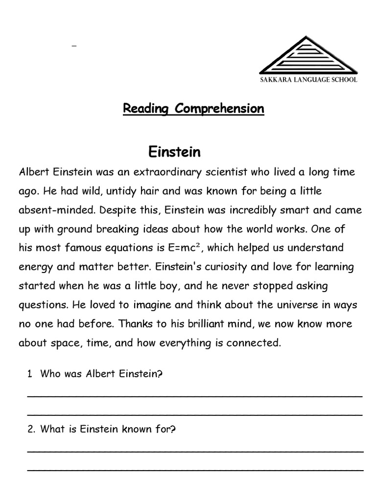 Einstein Reading Comprehension Worksheet | PDF
