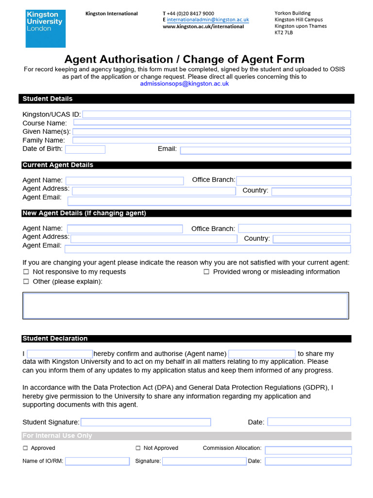 1712144179420-Agent Authorisation Change of Agent Form | PDF