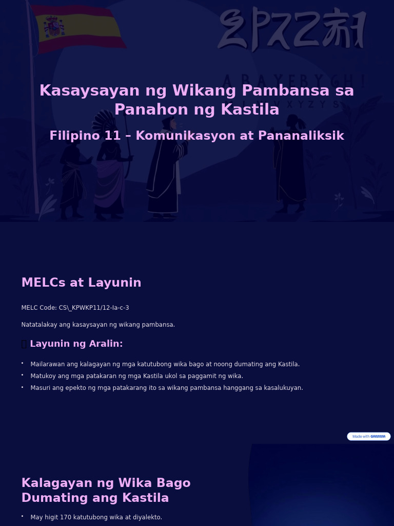 Kasaysayan NG Wikang Pambansa Sa Panahon NG Kastila | PDF