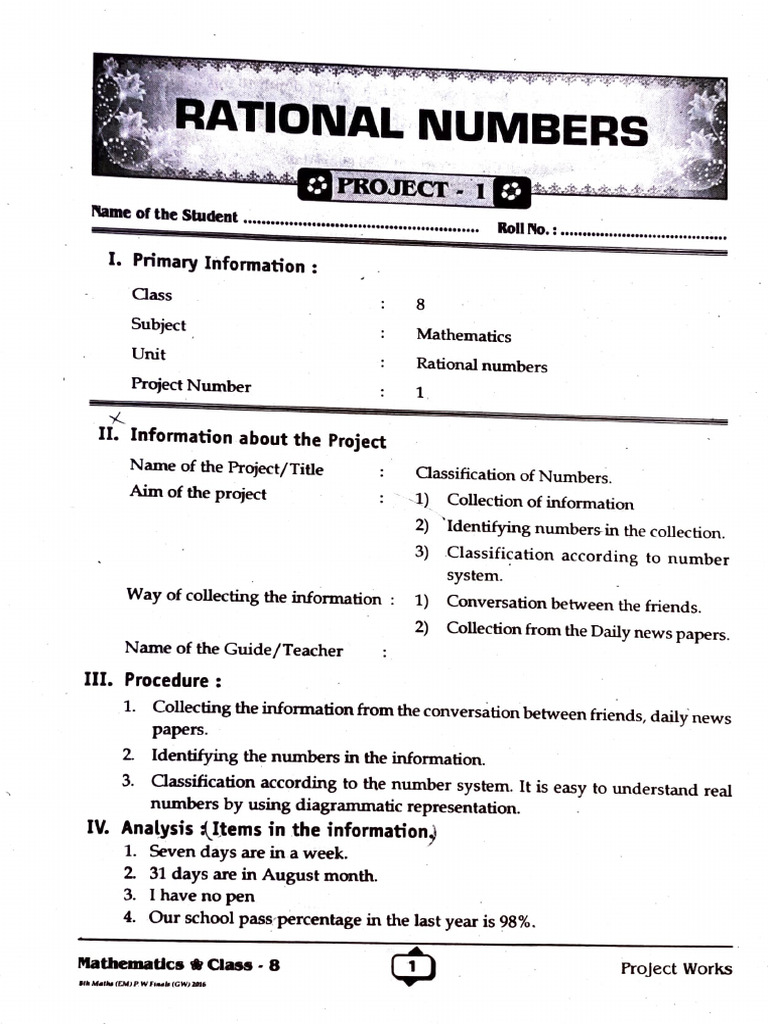 8th Maths Rational Numbers Project Work 2 | PDF | Mathematics