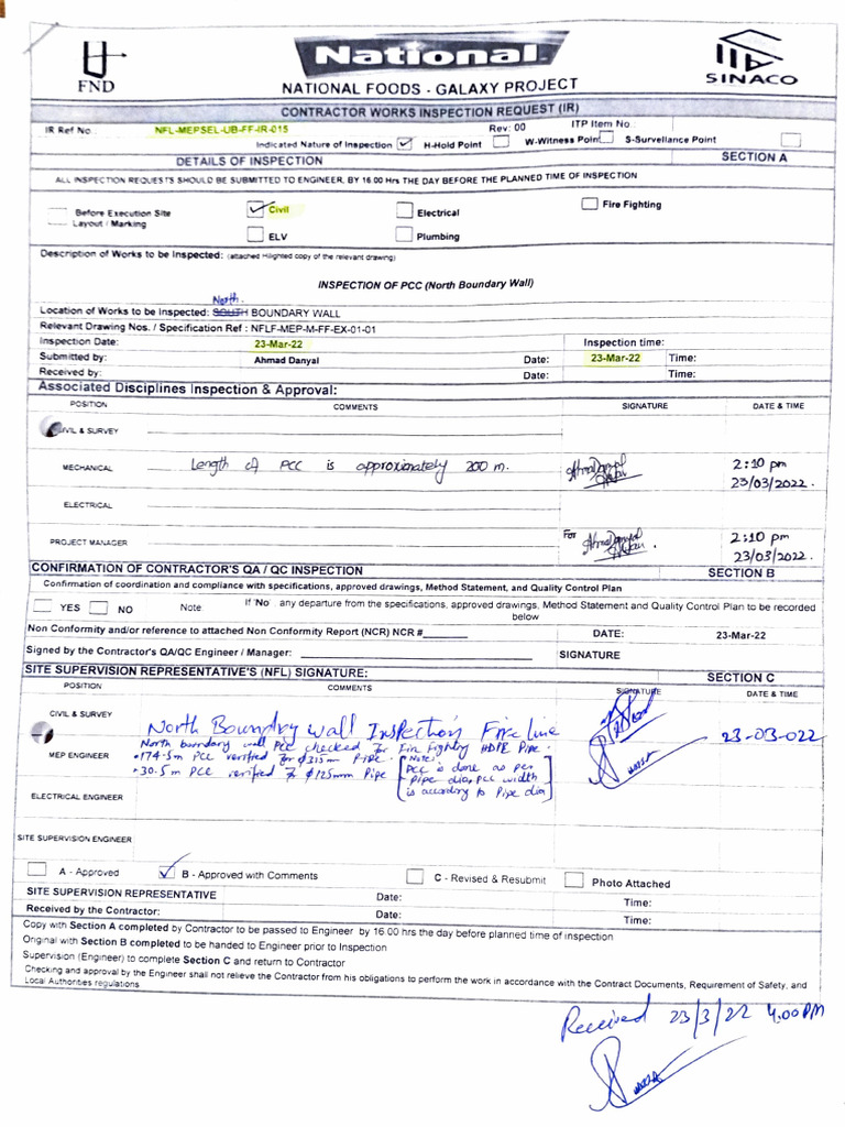 Contractor Inspection Request for PCC | PDF | Quality