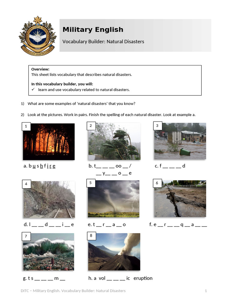 Vocabulary Guide: Natural Disasters | PDF | Natural Disasters | Disasters