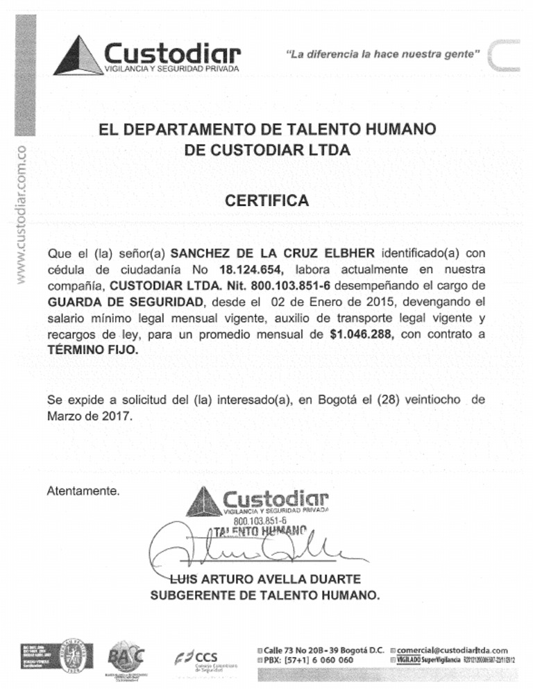 CERTIFICACIÓN LABORAL | PDF