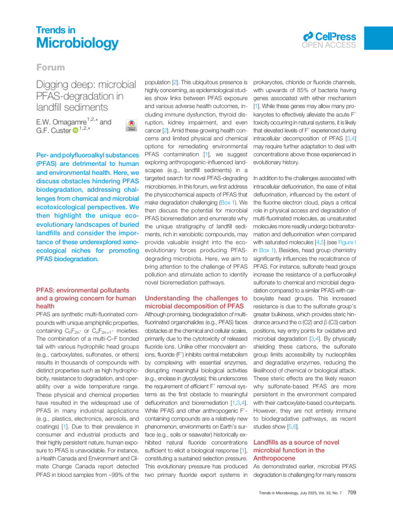 Microbial PFAS Degradation in Landfills | PDF | Fluorine | Biodegradation