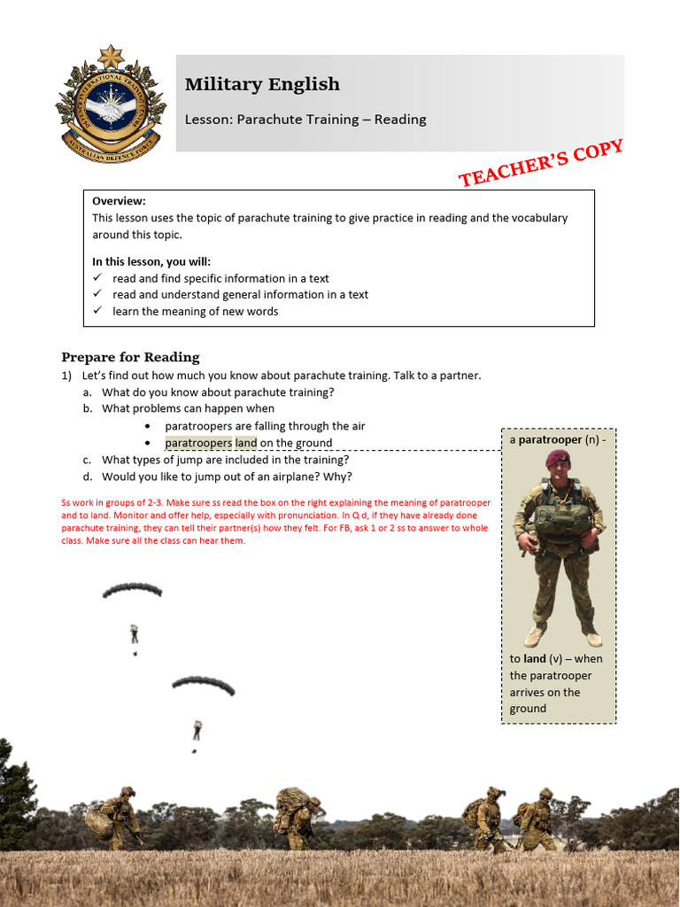 MilEng - Lesson - Reading - Parachute Training - Teachers | PDF ...