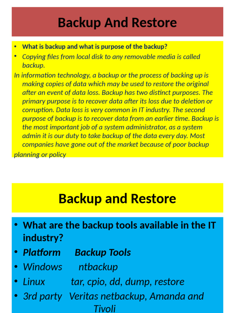 Backup and Restore Techniques in IT | PDF | Backup | Computer File
