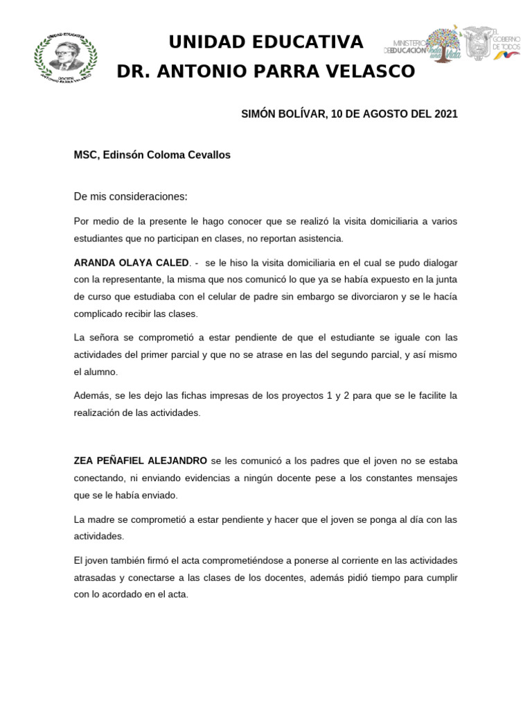 Informes Aranda, Cajas, Zea Peñafiel | PDF