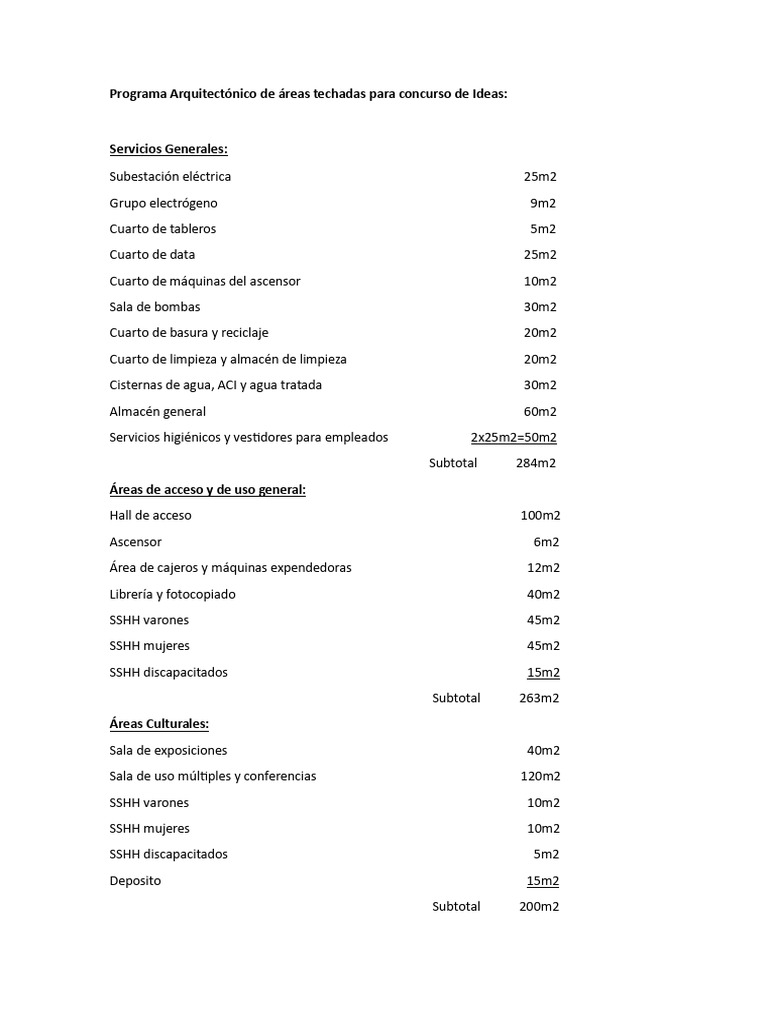 Programa Arquitectónico de Edificio Techado | PDF