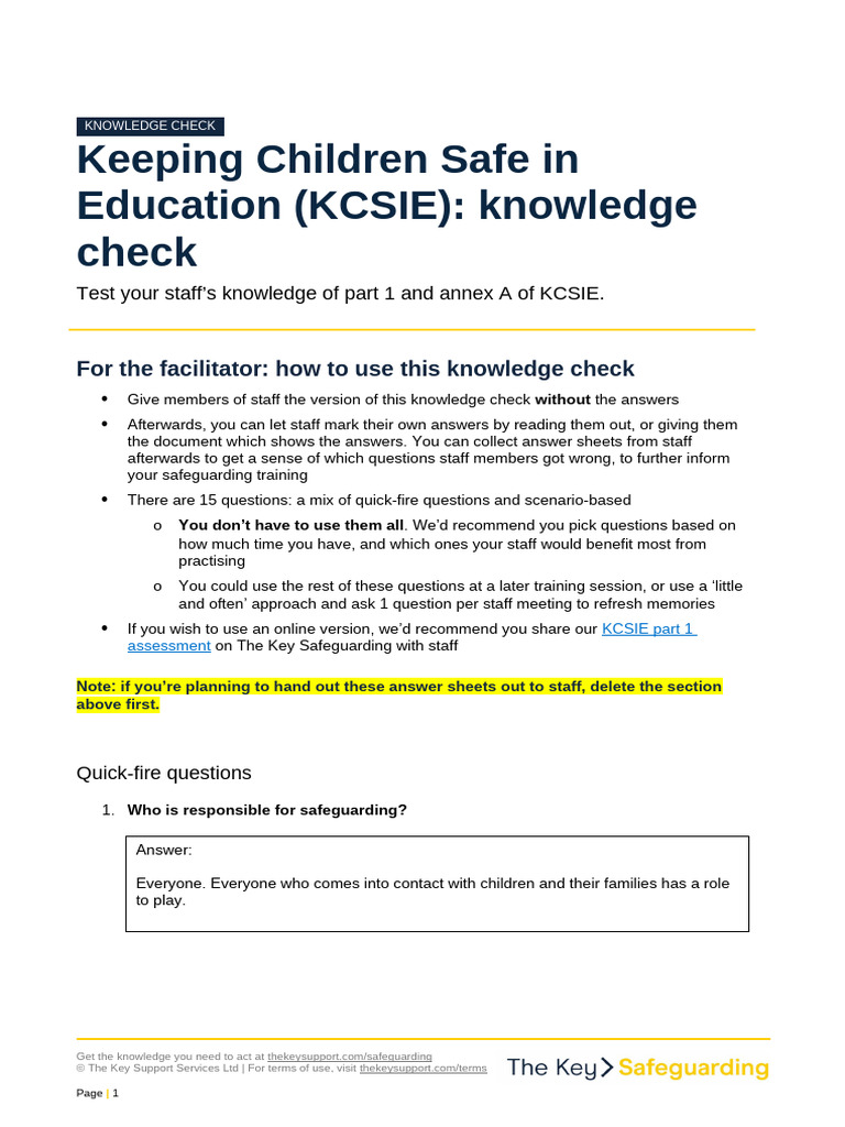 KCSIE Knowledge Check for Staff | PDF | Child Abuse | Mental Health