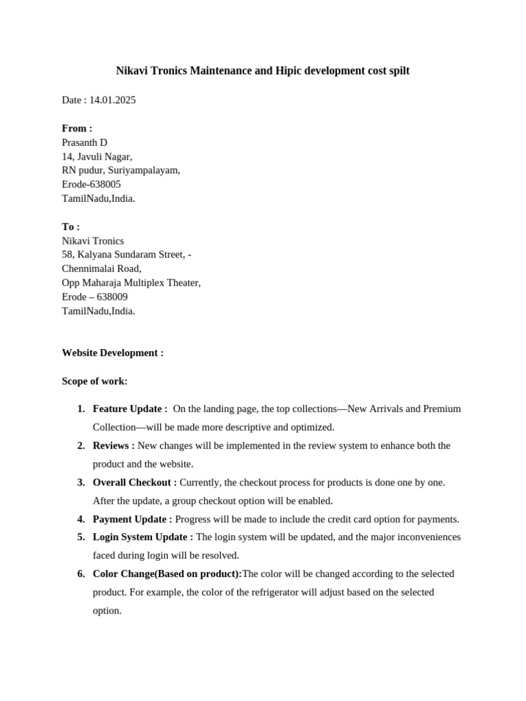 Nikavi Tronics Maintenance and Hipic Development Cost Spilt | PDF | Search Engine Optimization ...
