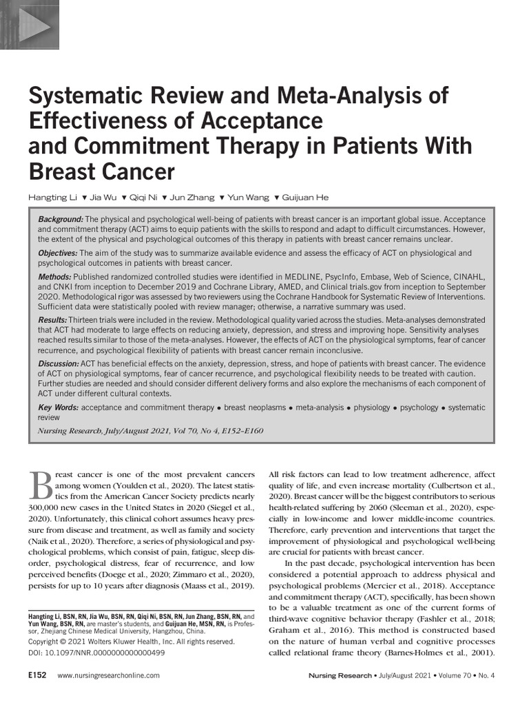 Systematic Review and Meta-Analysis of Effectiveness of Acceptance and ...