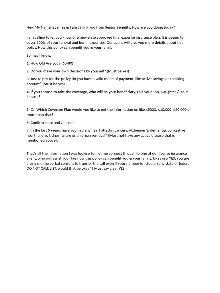Final Expense Insurance Call Script | PDF