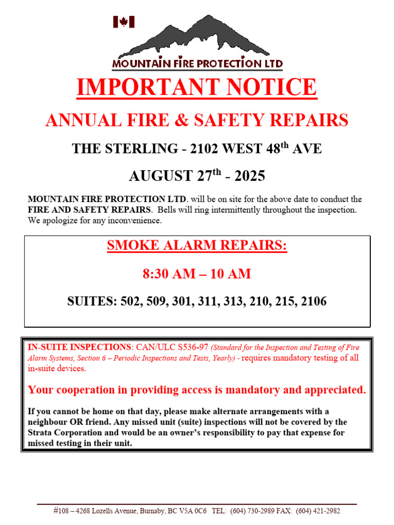 Annual Fire Safety Repairs Notice | PDF