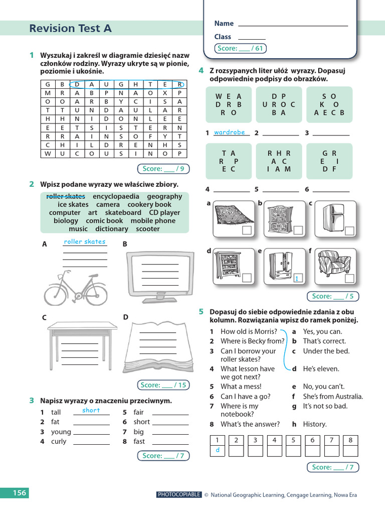 Family and Vocabulary Revision Test | PDF | Foods | Cuisine