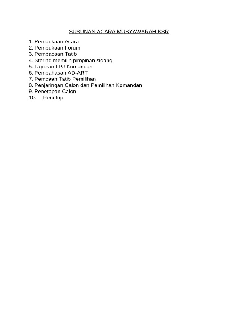 Susunan Acara Musyawarah KSR | PDF