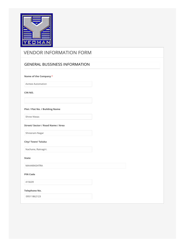 Vendor Information Form Submission | PDF