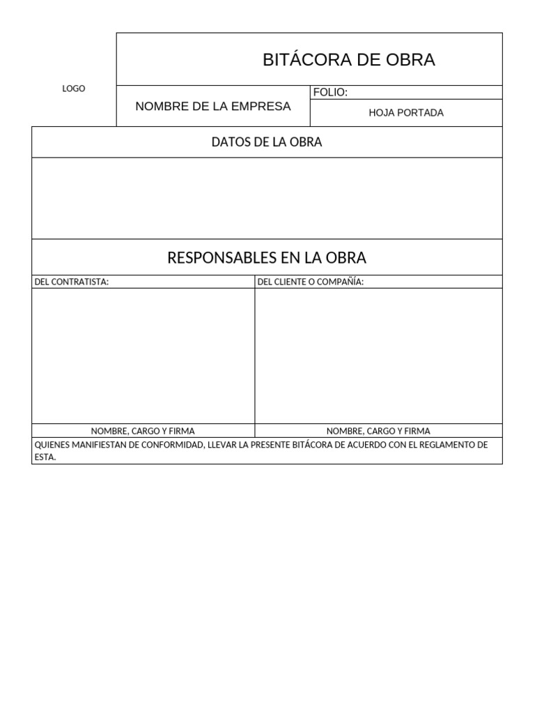 Hoja de Bitácora de Obra | PDF