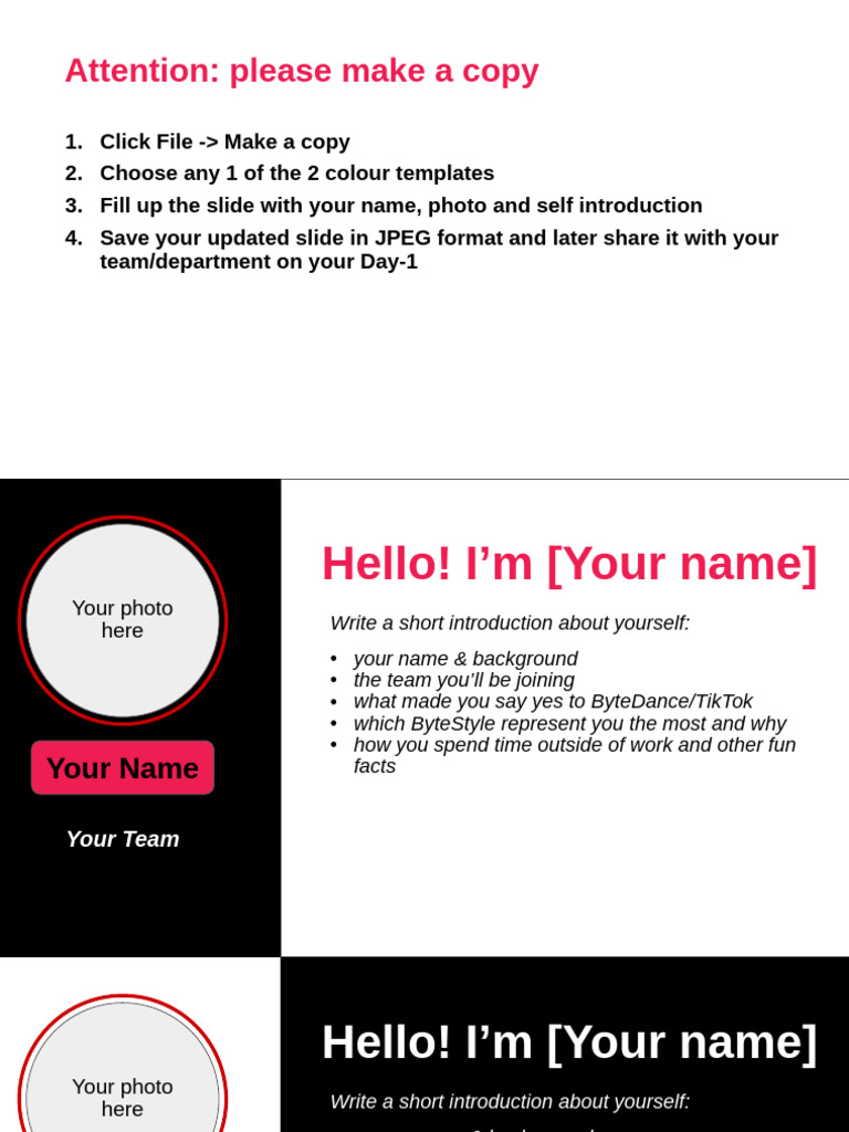 Self Introduction Slide - Template | PDF