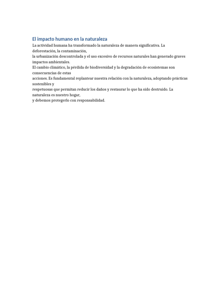 Impacto humano en la naturaleza y sostenibilidad | PDF