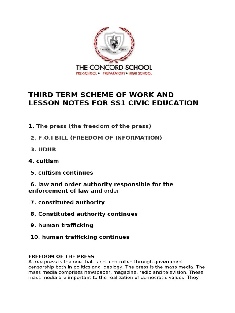 SS1 Civic Education: Press Freedom & Rights | PDF | Human Trafficking ...