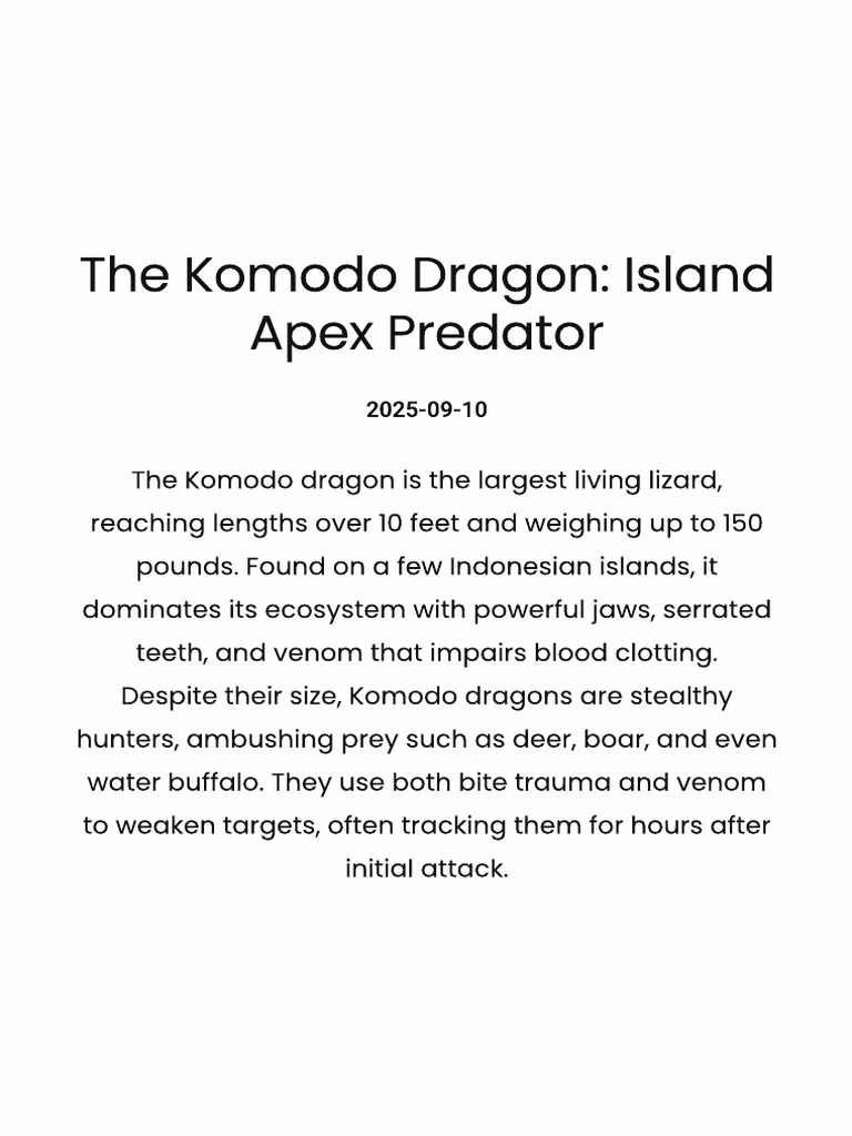 Komodo Dragons: Apex Predators Explained | PDF